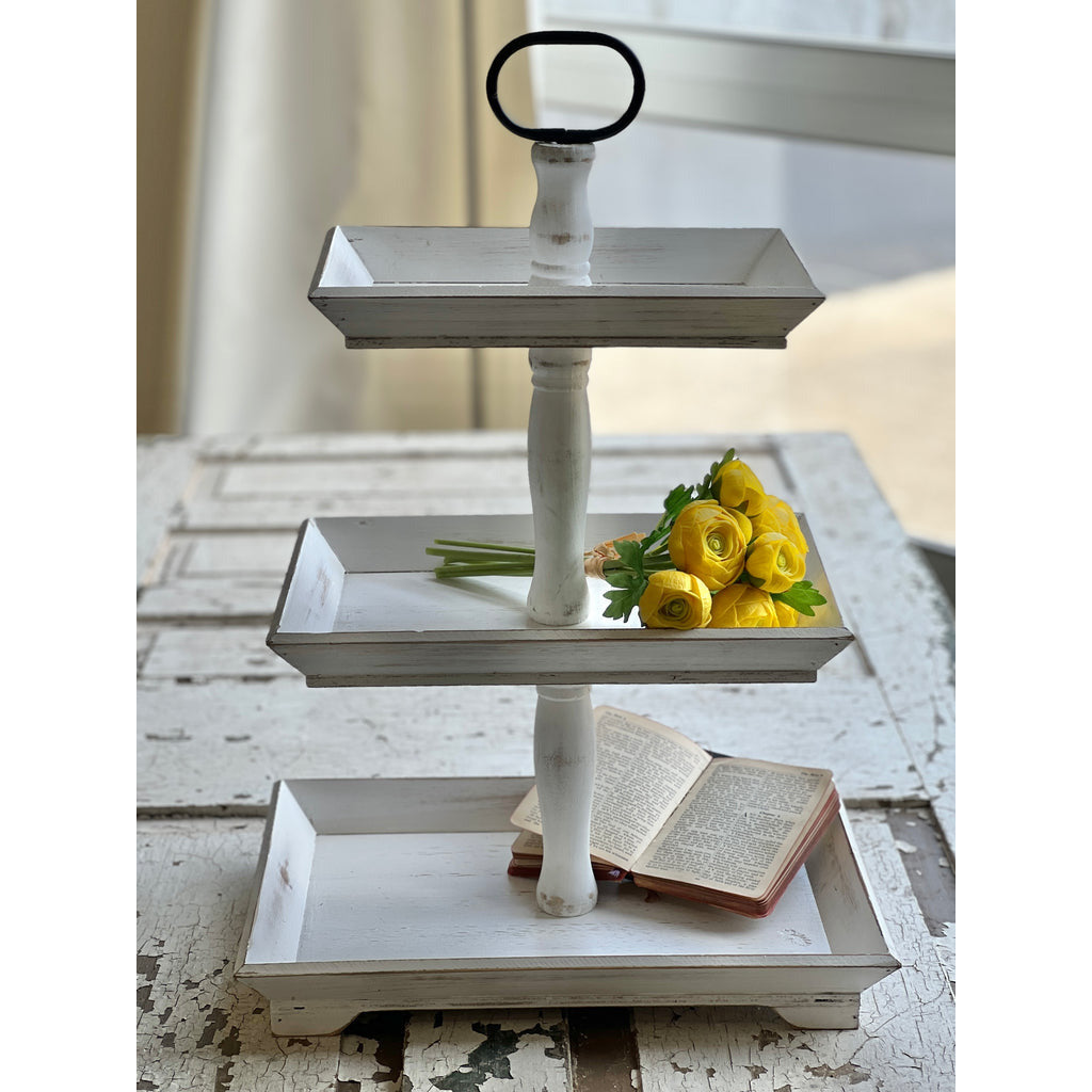 White Tiered Beveled Tray – Chic & Shabby
